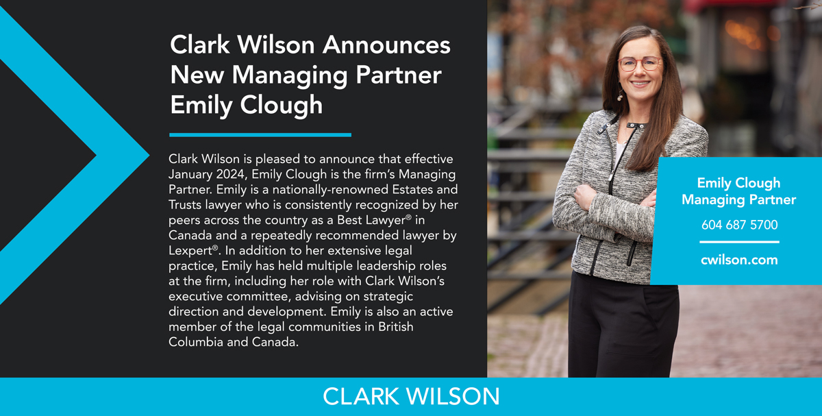 Clark Wilson Appoints Emily Clough as Managing Partner